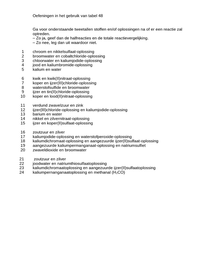 Redoxoefeningen Tabel 48 | PDF