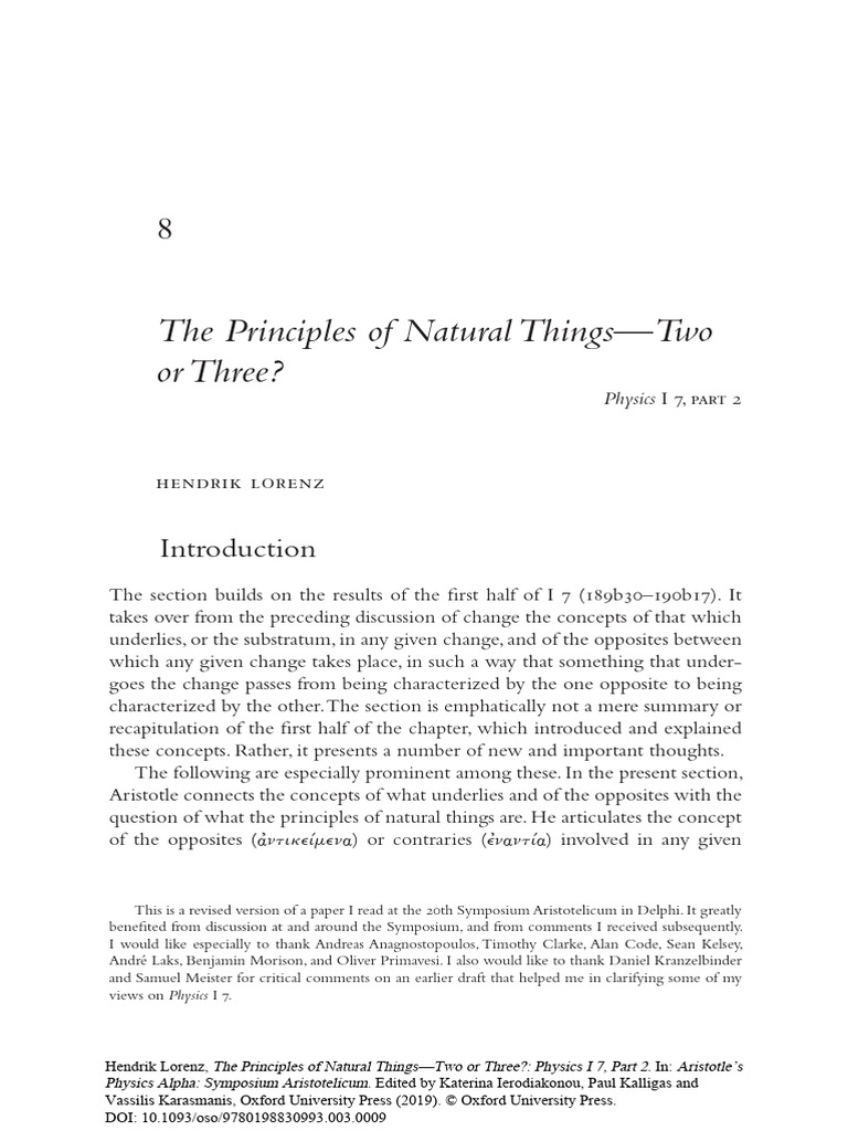 Principles of Natural Things in Aristotle | PDF | Substance Theory ...