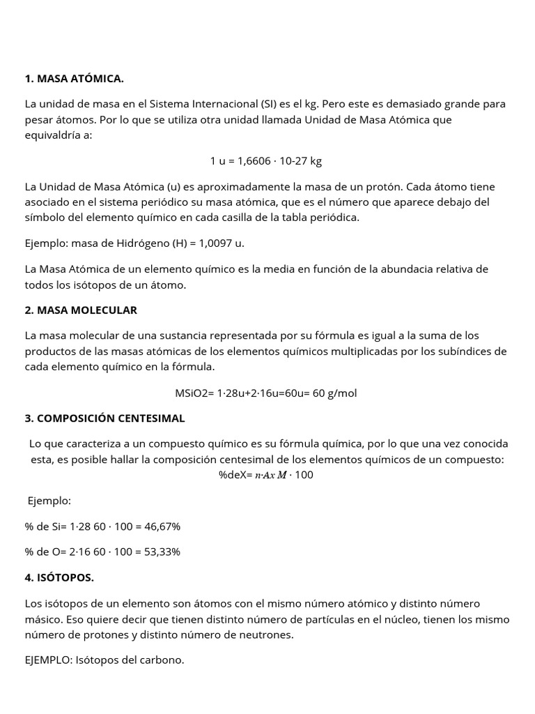 Masa Atómica y Composición Química | PDF