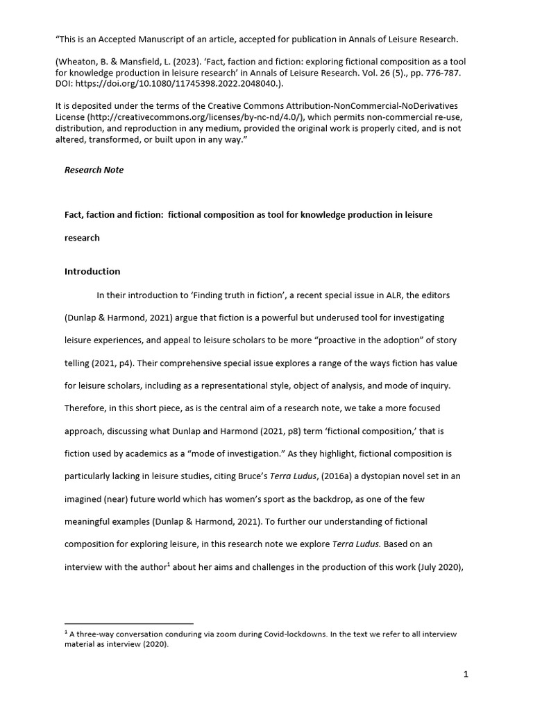 Fact, Faction and Fiction Fictional Composition As Tool For Knowledge ...