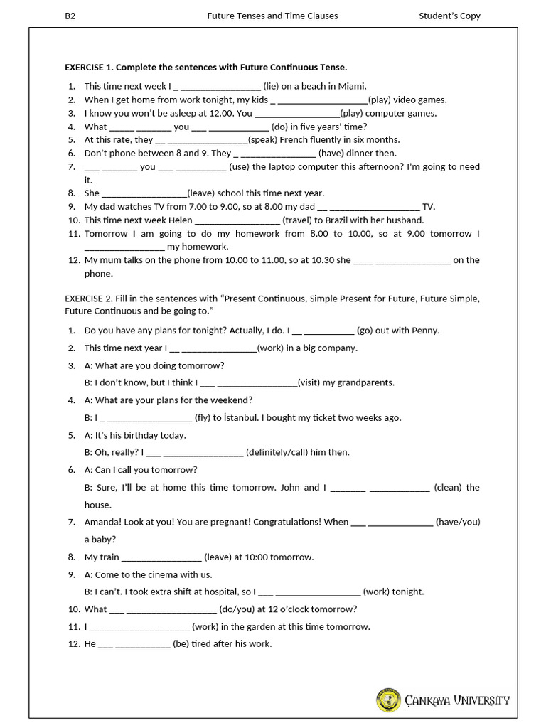 Future Progressive Sentence Exercises | PDF | Language Mechanics ...