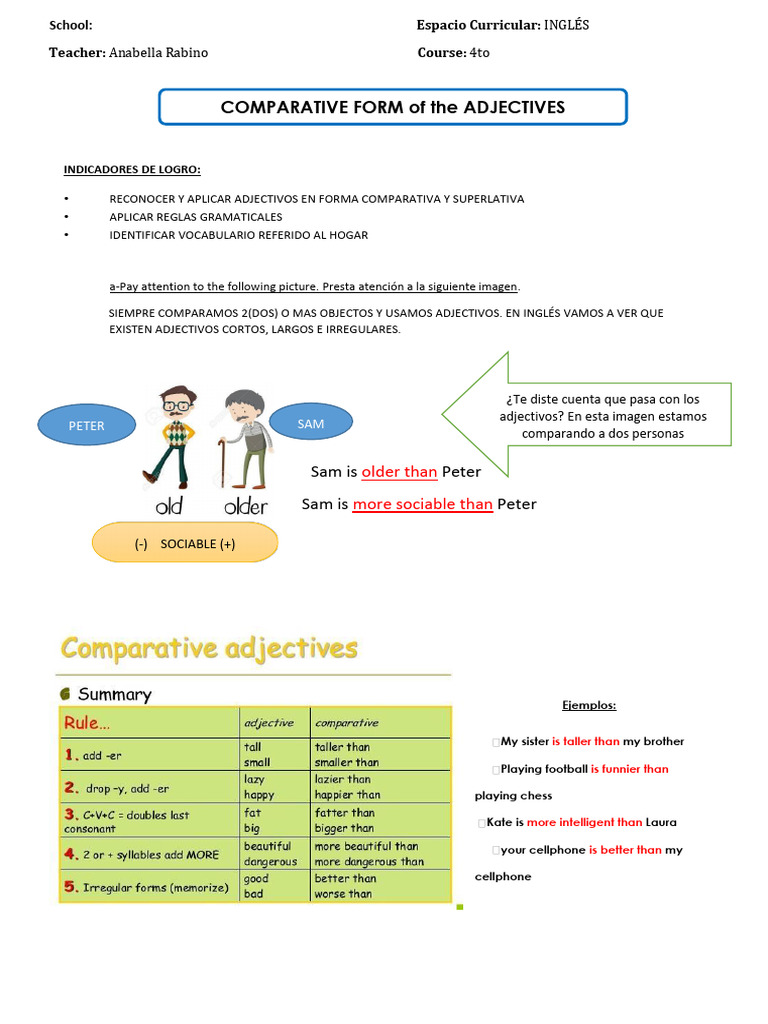 Adjectives - Comparatives - 4to Año - Albino | PDF | Linguistic Morphology | Semantic Units