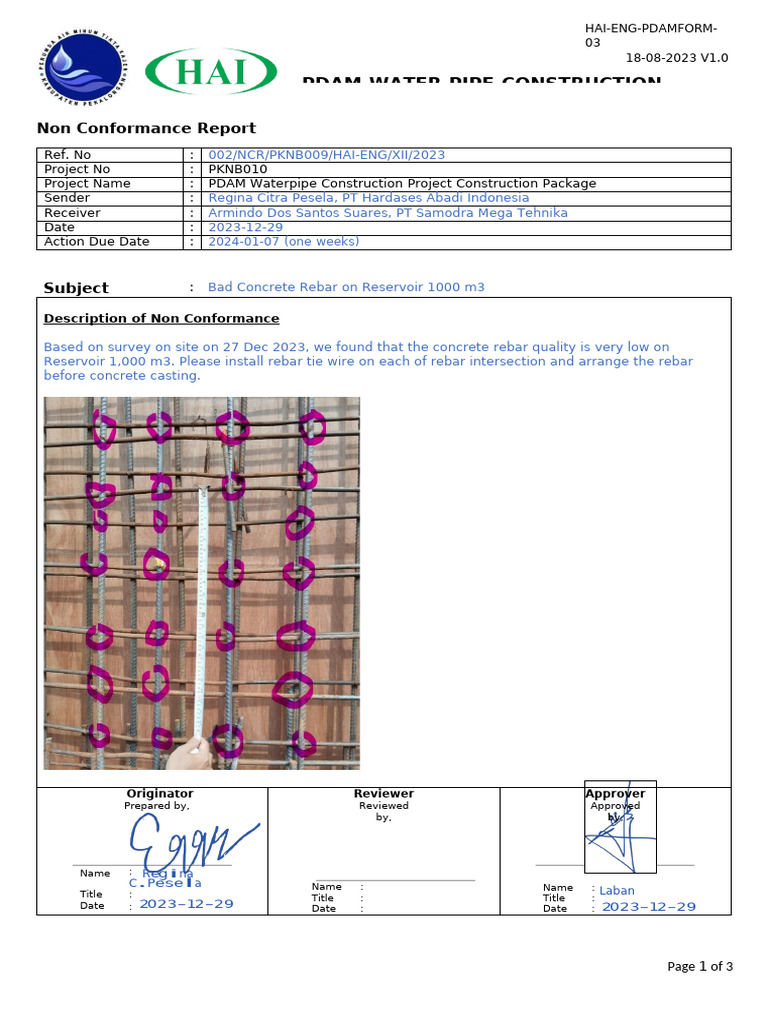 002 NCR PKNB009 HAI ENG XII 2023 - Signed | PDF | Materials | Concrete
