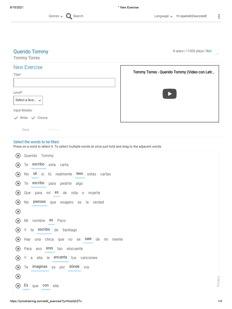Cancion Querido Tommy Verbos Fundamentales Reapso - New Exercise T2W9 ...