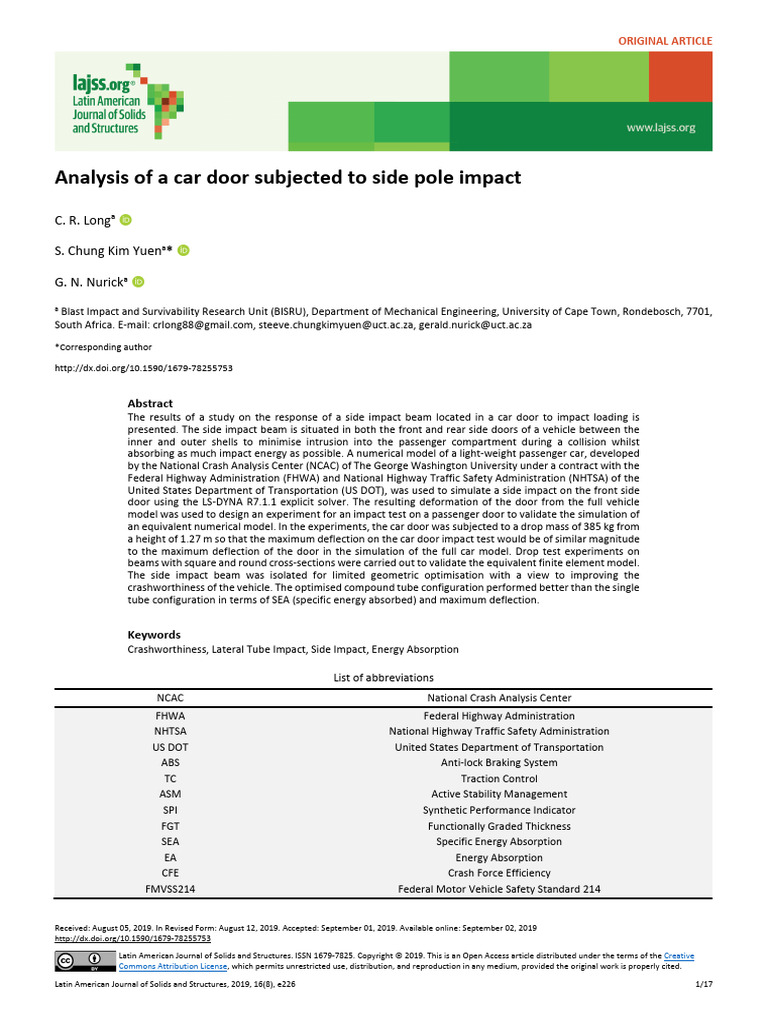 Analysis of A Car Door Subjected To Side Pole Impact | PDF | Traffic ...