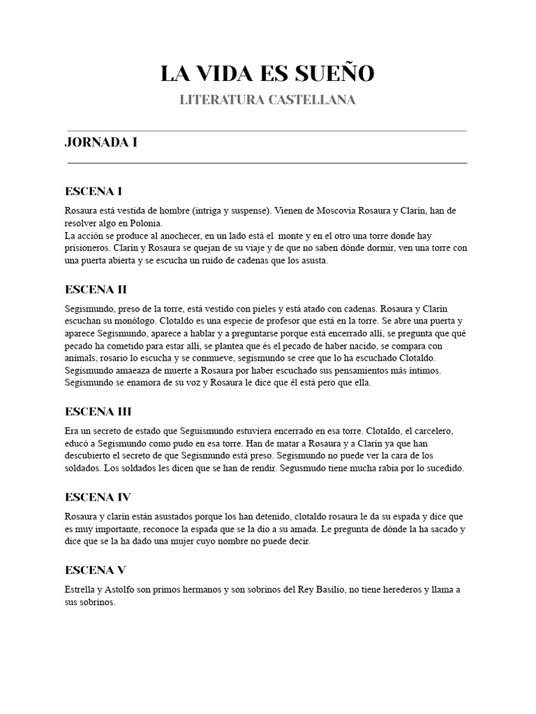 "Análisis de la Jornada I de 'La Vida es Sueño'" | PDF