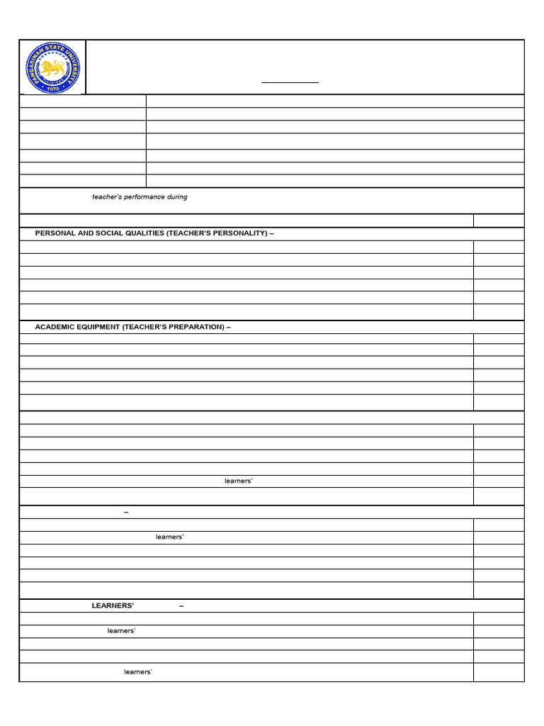 Evaluation Sheet for Practice Teachers | PDF | Teachers | Learning