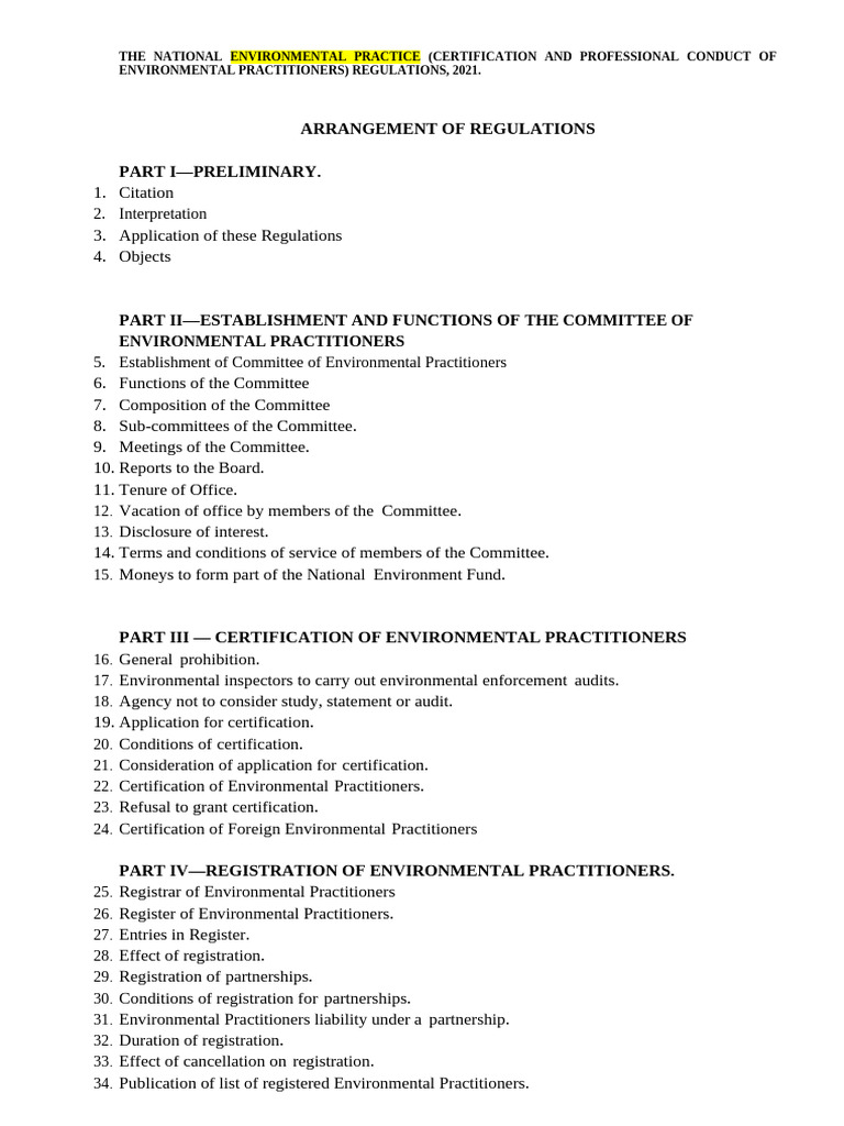 Environmental Practitioners Certification Regulations | PDF ...