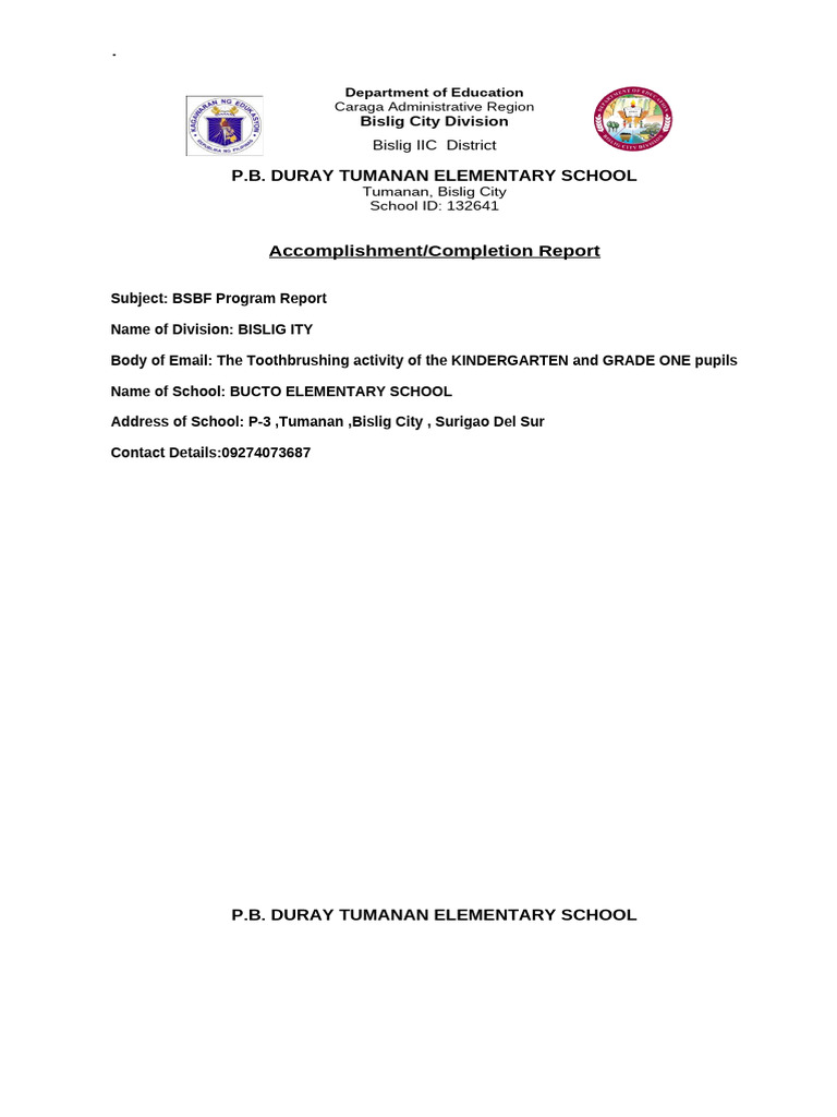 BSBF P.B.DURAY TUMANAN ES Accomplishment | PDF