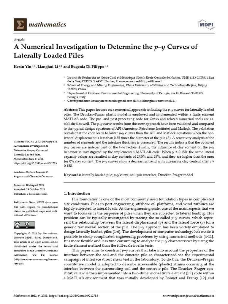 A Numerical Investigation To Determine The P-Y Cur | PDF | Applied And ...