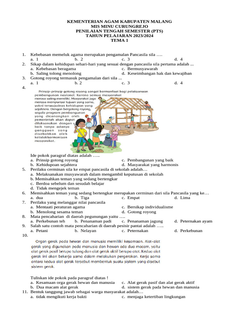 Soal PTS Tema 1 New | PDF