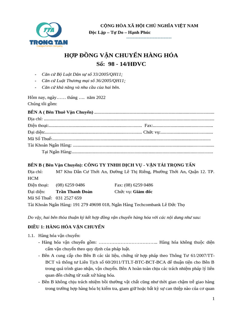 Mau-hop-dong-van-chuyen-nguyen-tac-2022 | PDF