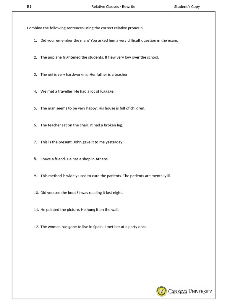 Relative Clauses Rewrite - b1rcl005s | PDF