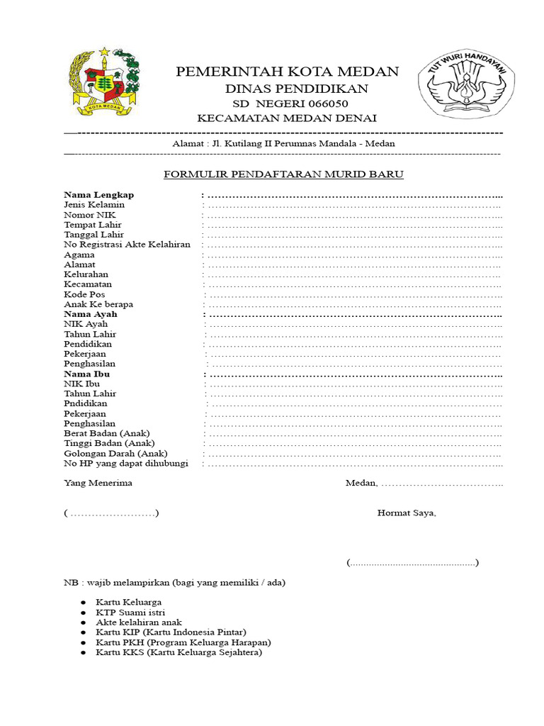 formulir pendaftaran murid baru (1) | PDF