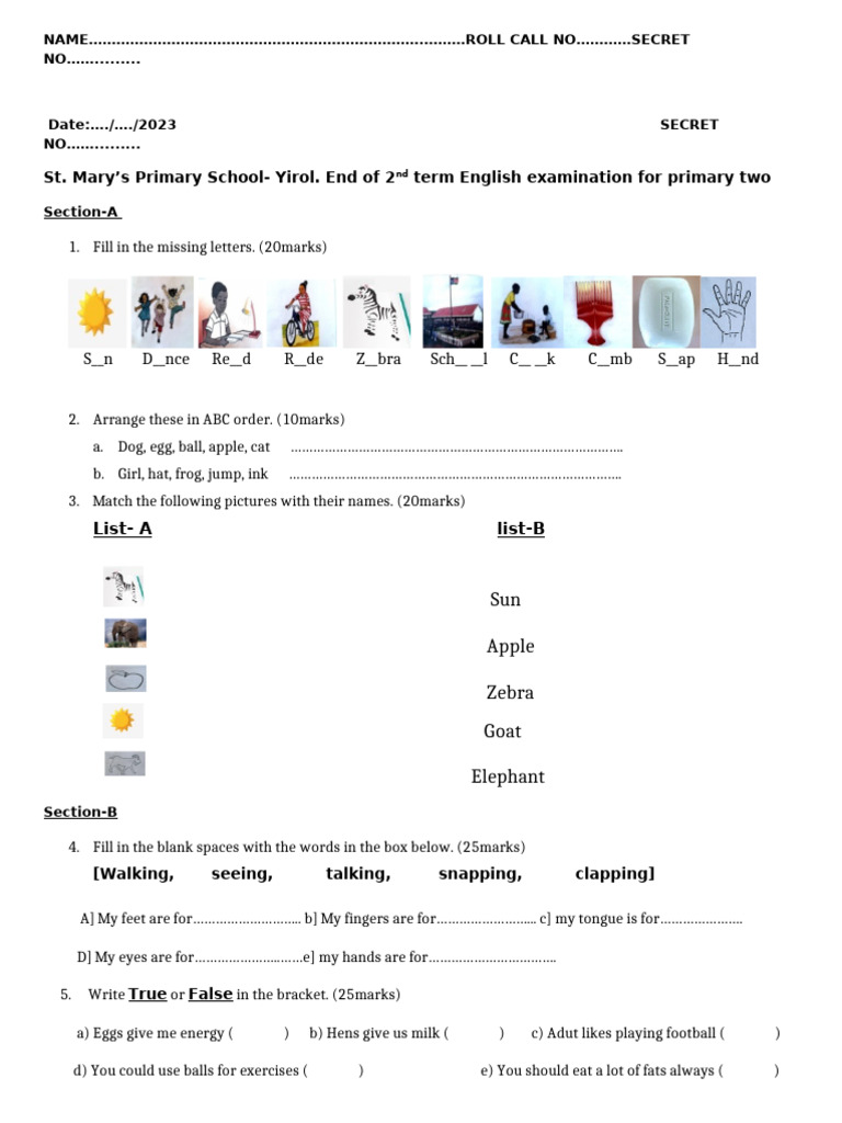 ENG P2 2nd Term Exam | PDF