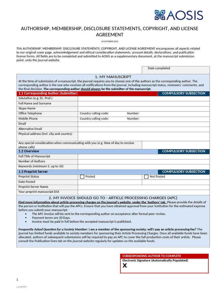 Authorship DisclosureStatements Copyright Membership LicenseAgreement ...