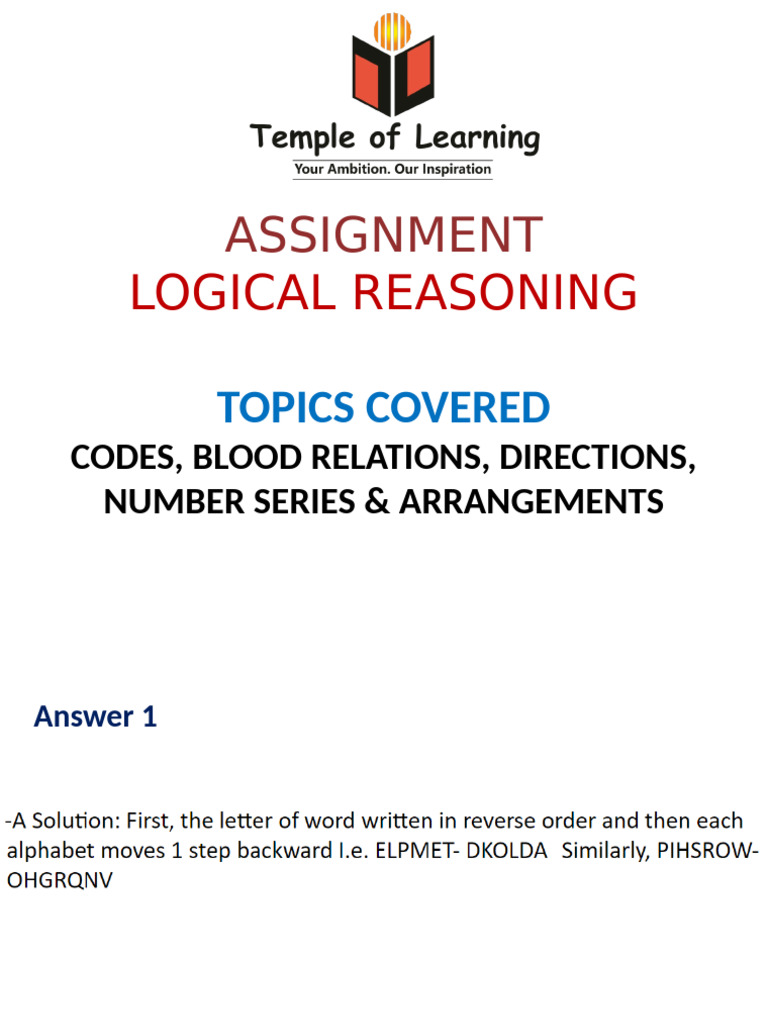Assignment Logical Reasoning (Only Anweers) (6) | PDF
