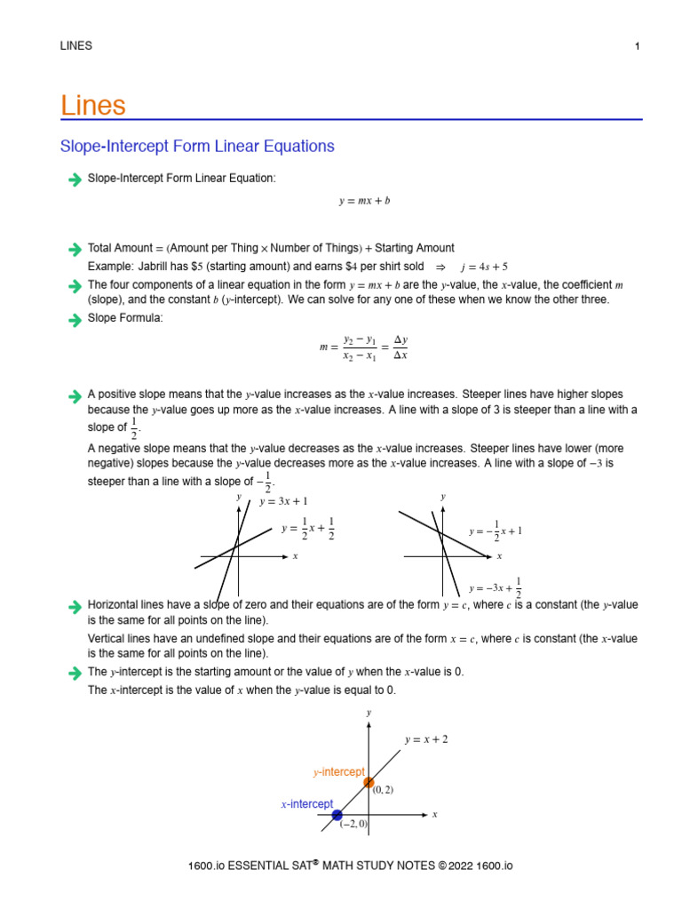 1600.io Essential SAT Math Study Notes - V1.0 | PDF | System Of Linear ...