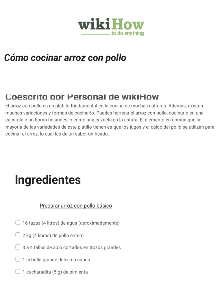 Cómo Cocinar Arroz Con Pollo (Con Imágenes) - Wikihow | PDF | Caldo | Sopa
