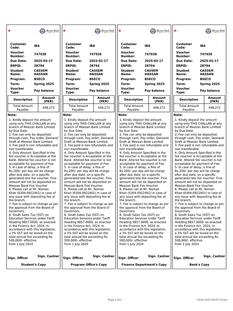 Student Voucher 1739531230 | PDF | Banks | Fee