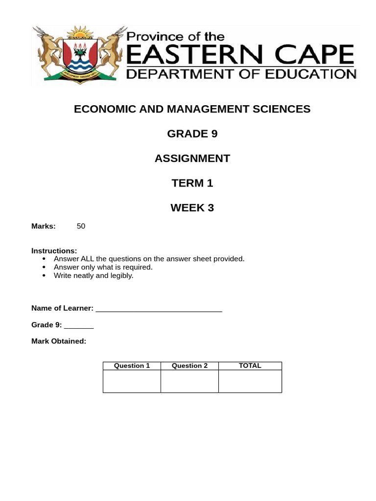 GR 9 - Task 1 - Assignment 2025 | PDF | Economic System | Taxes
