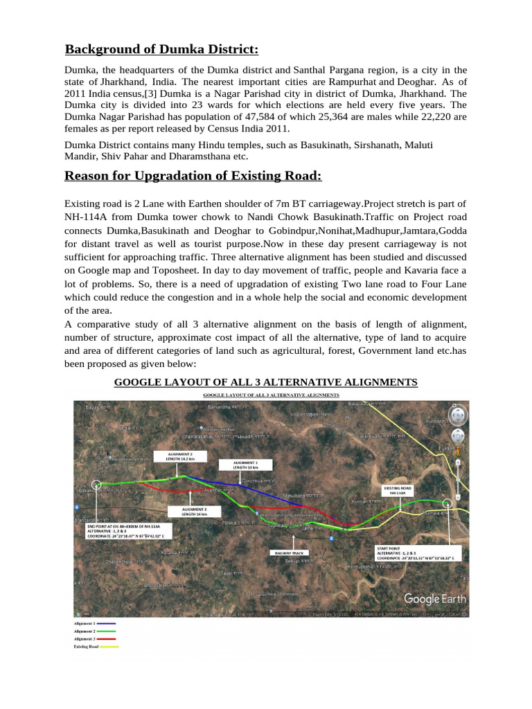 Alternative Alignment Report For DUMKA BASUKINATH | PDF | Road ...