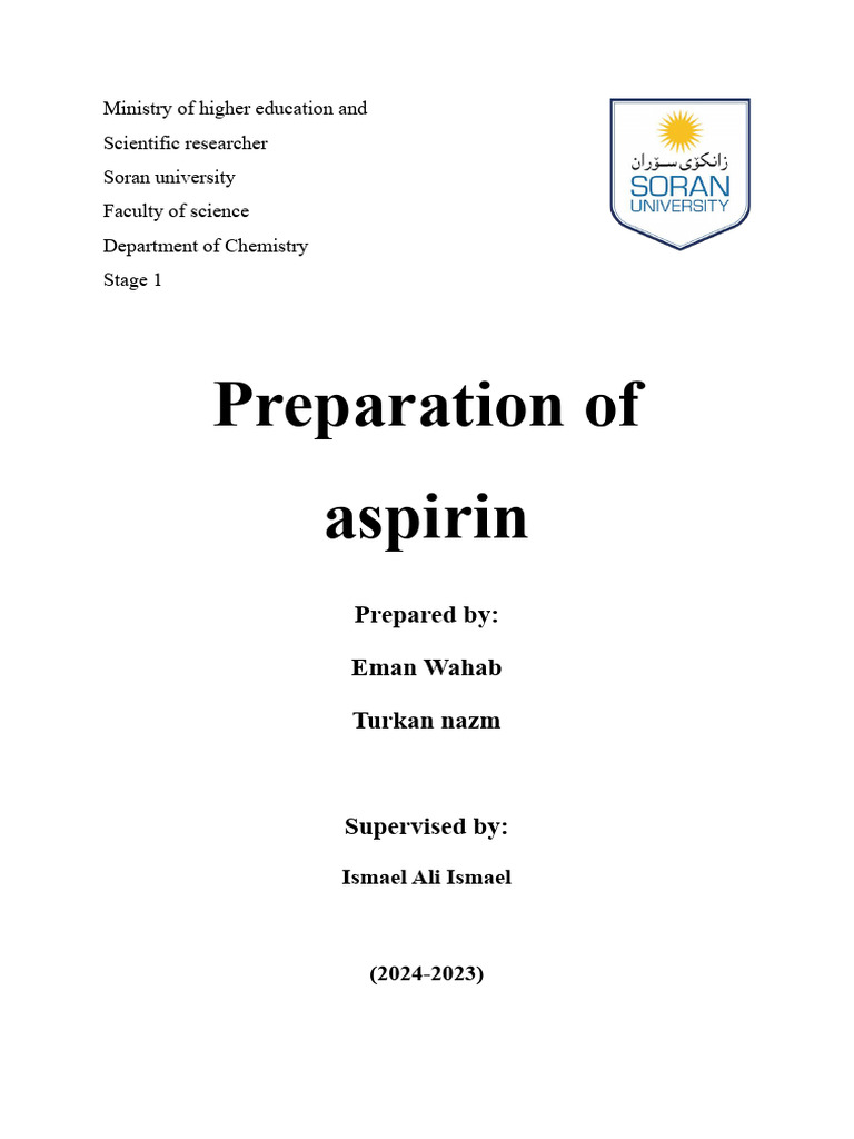 preparation of aspirin | PDF | Aspirin | Acetic Acid