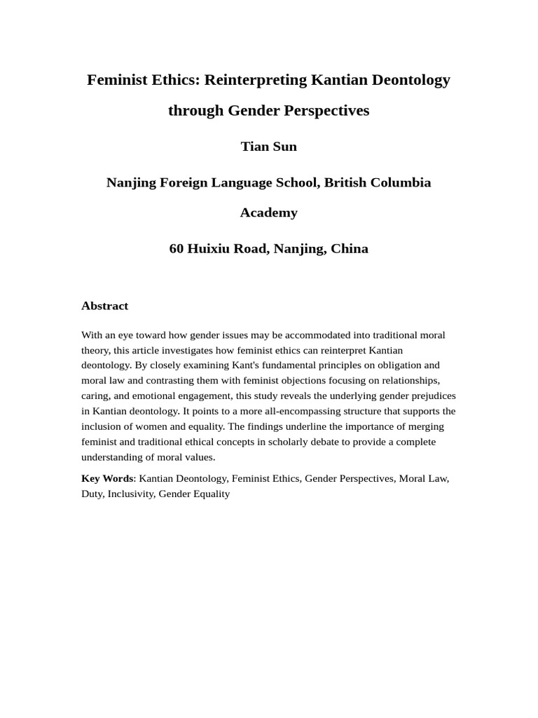 Feminist Ethics Reinterpreting Kantian Deontology ...