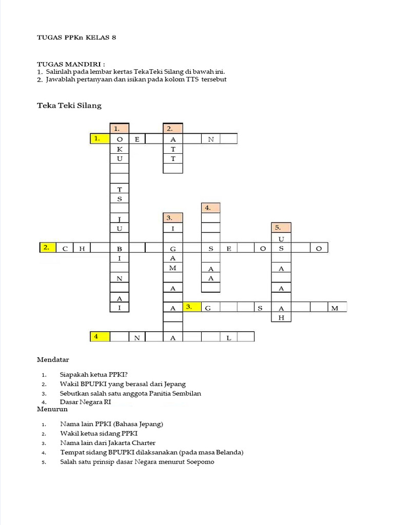 PDF Teka Teki Silang Tentang Penetapan Pancasila Sebagai Dasar Negara | PDF
