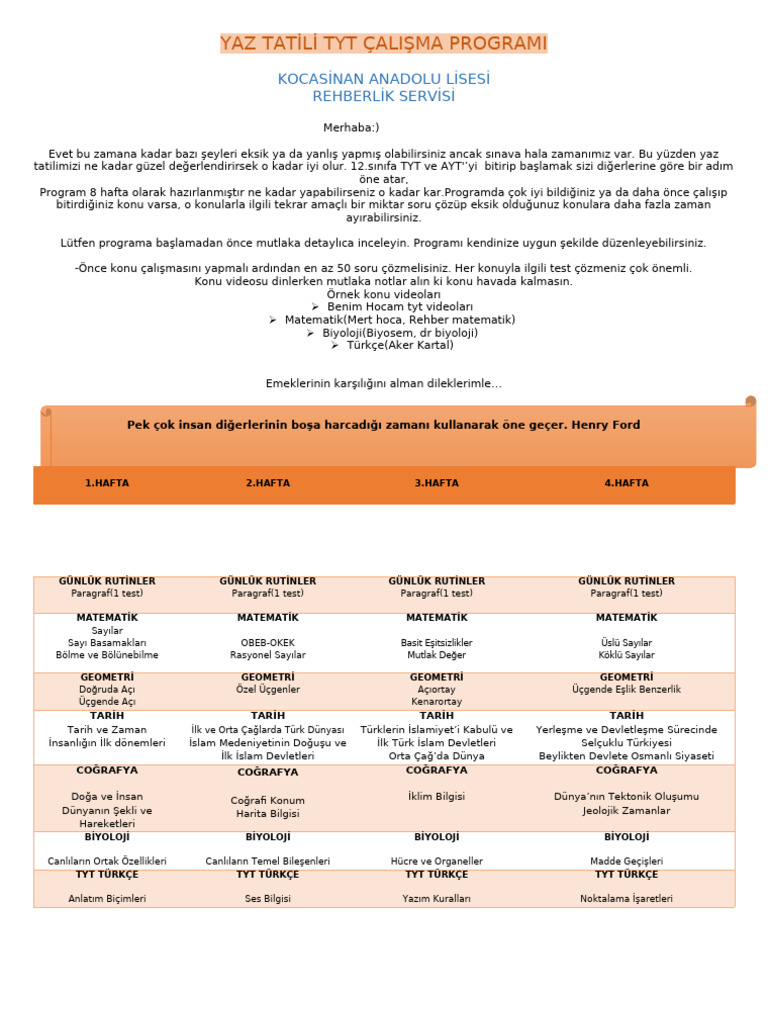 Tyt Yaz Tati̇li̇ | PDF