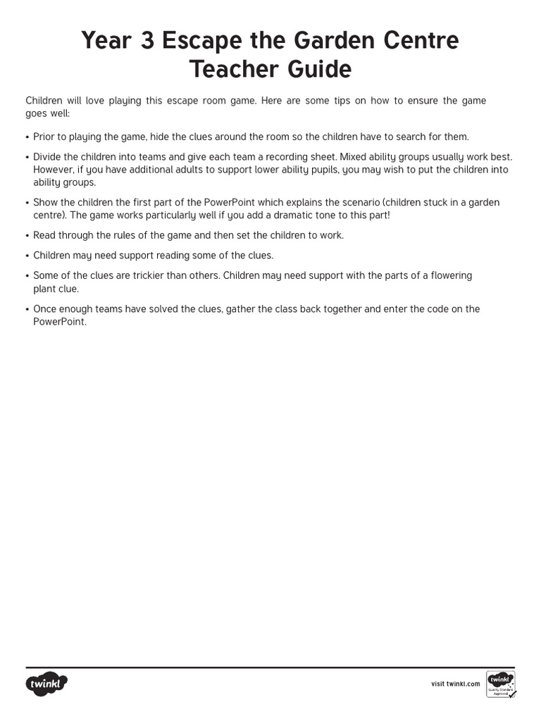 Escape The Garden Centre Teacher Guide | PDF