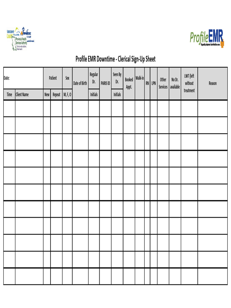 Clerical Sign Up Sheet | PDF