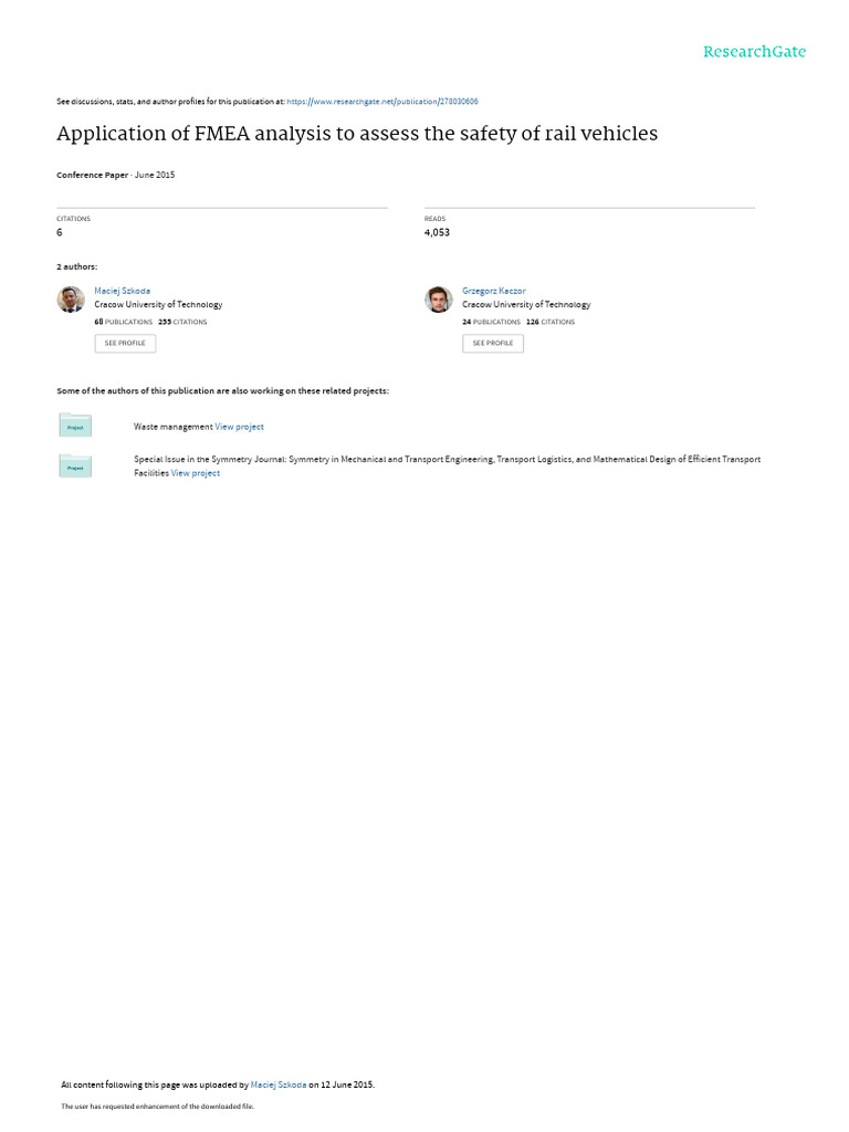 FMEA for Rail Vehicle Safety Assessment | PDF | Reliability Engineering ...