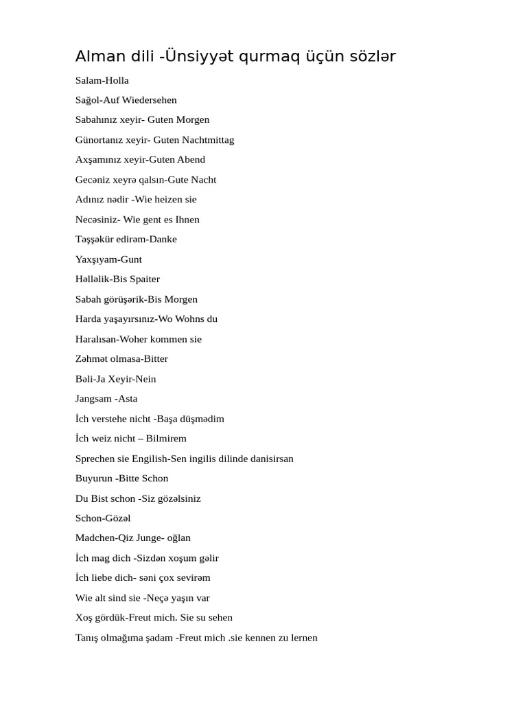 Alman Dili Dərs 1 | PDF