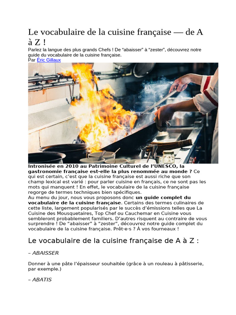 Le vocabulaire de la cuisine française | PDF | sauce | Cuisine française