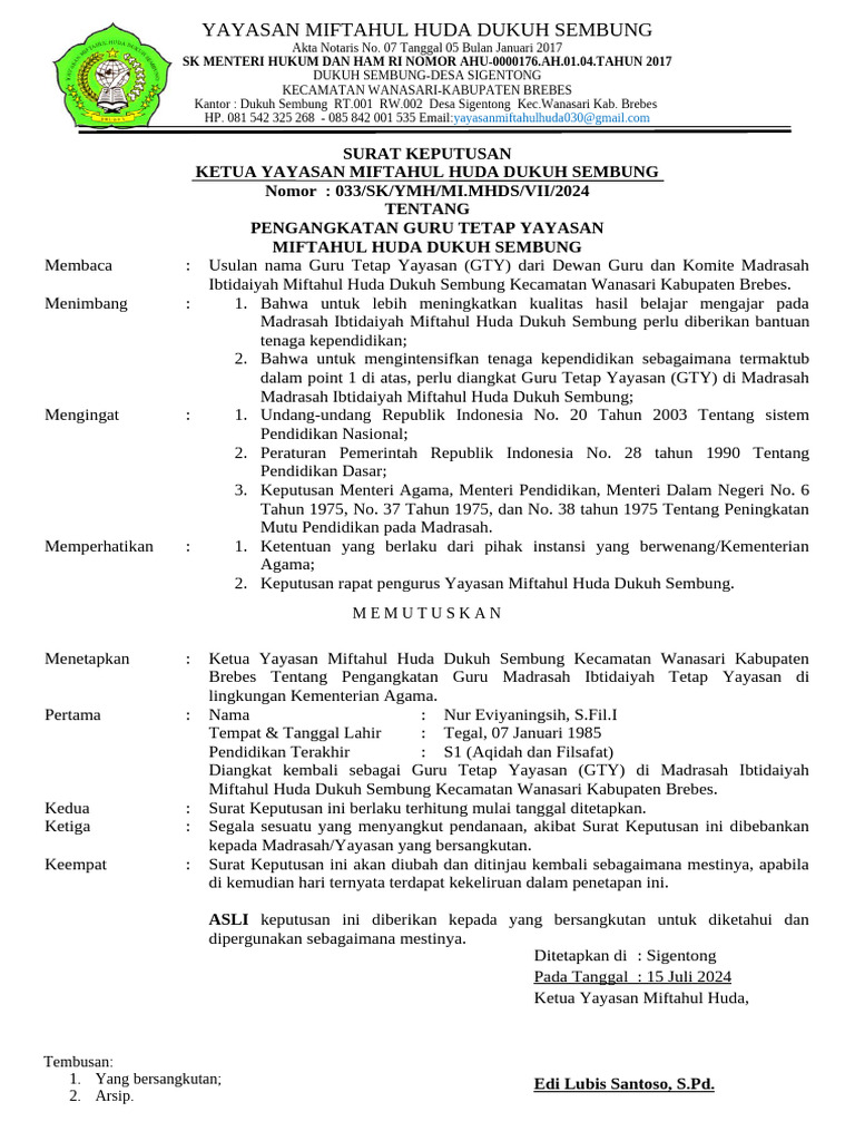 SK YAYASAN PENGANGKATAN GTY BU EVI | PDF