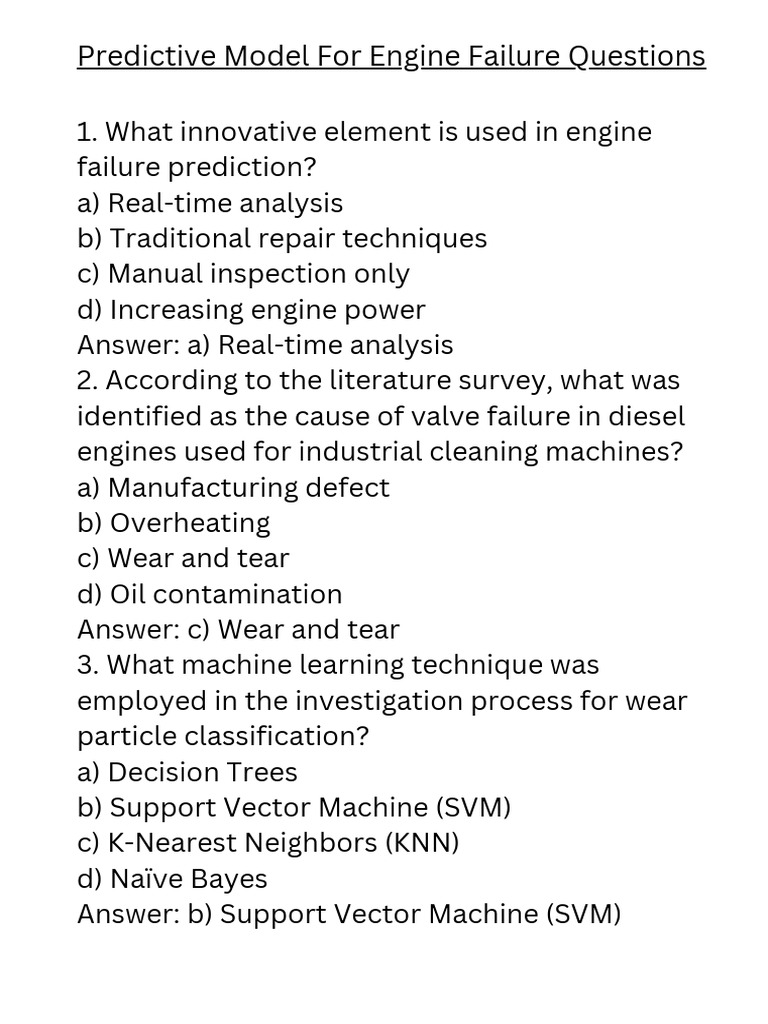 Predictive Model For Engine Failure Questions | PDF