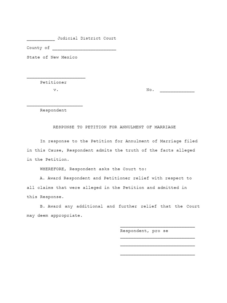 Annulment - Response To Petition | PDF