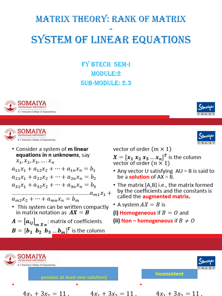 Consistency in Non-Homogeneous Systems | PDF | System Of Linear ...