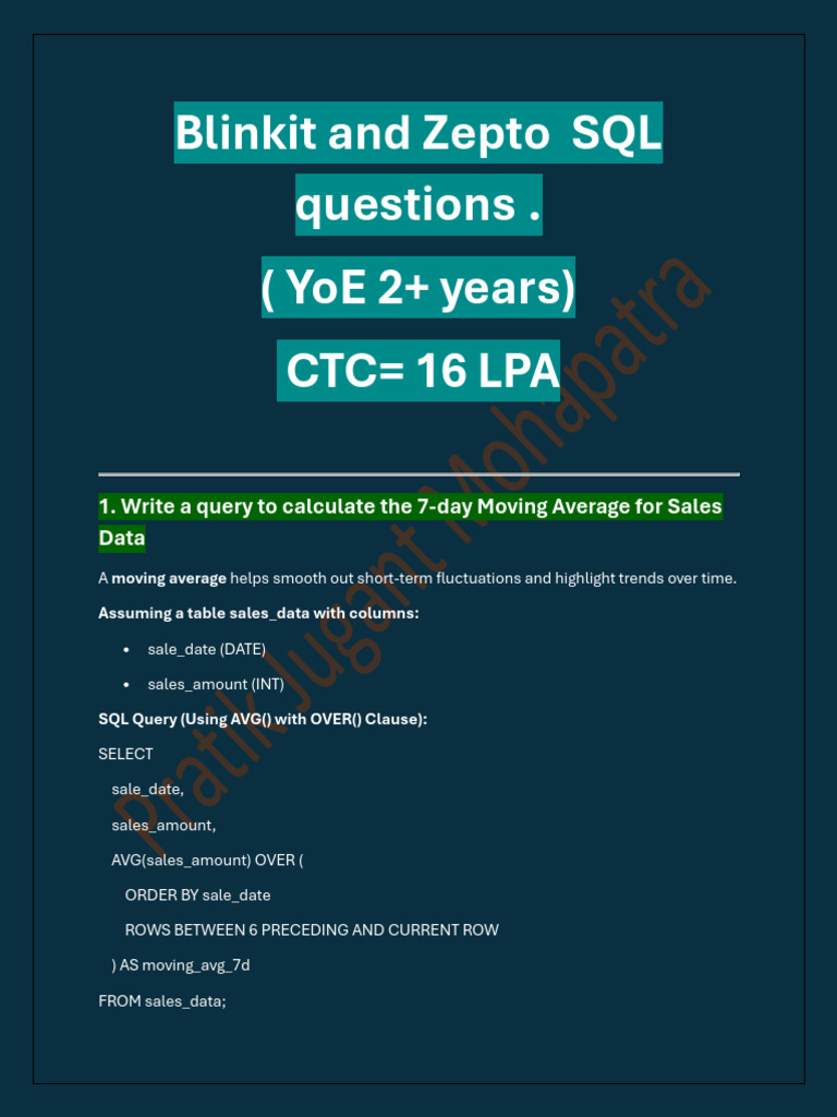 Blinkit & Zepto Interview Questions | PDF | Table (Database) | Sql