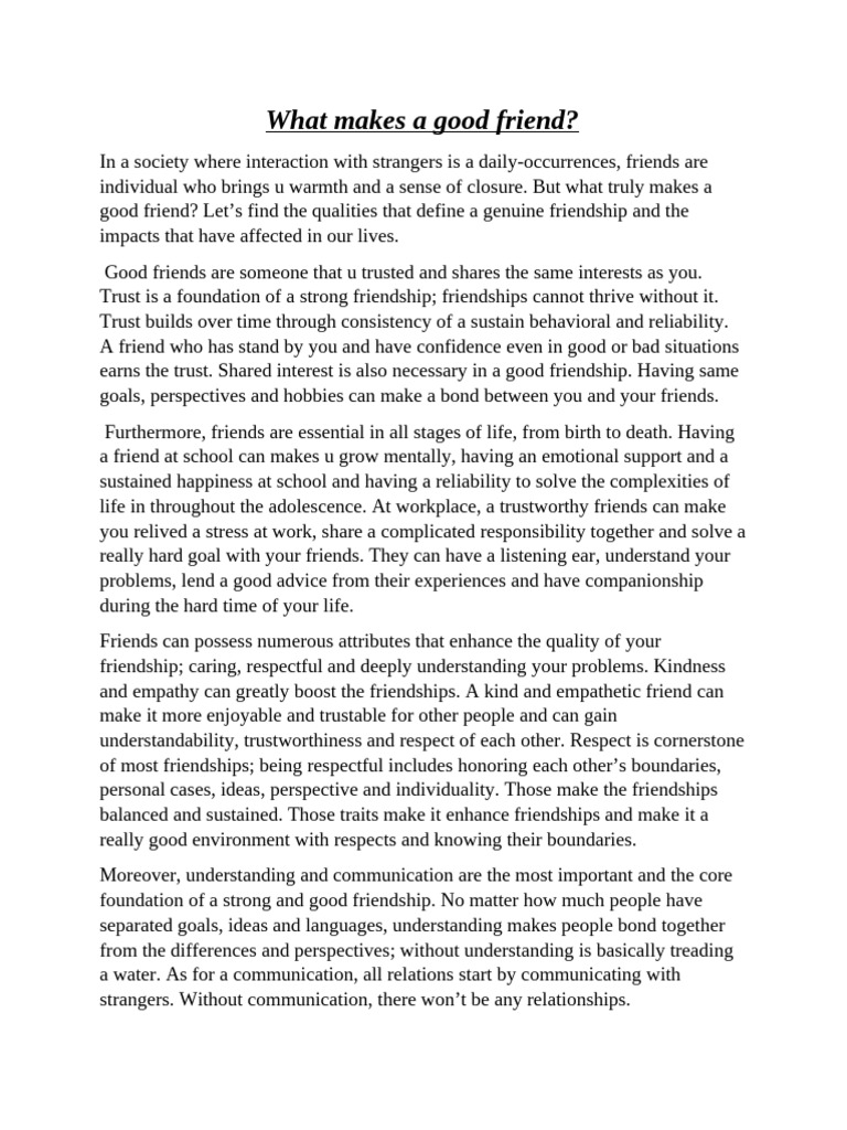 Qualities of a Good Friend Explained | PDF | Friendship | Empathy