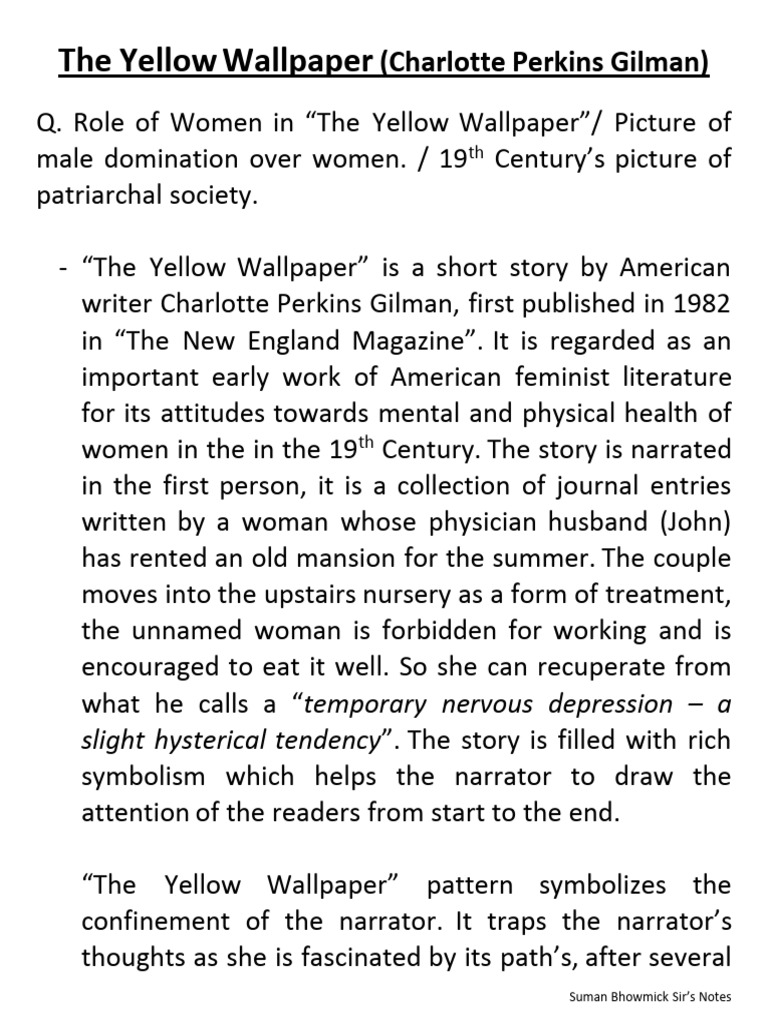The Yellow Wallpaper Role of Women | PDF | The Yellow Wallpaper | Women ...