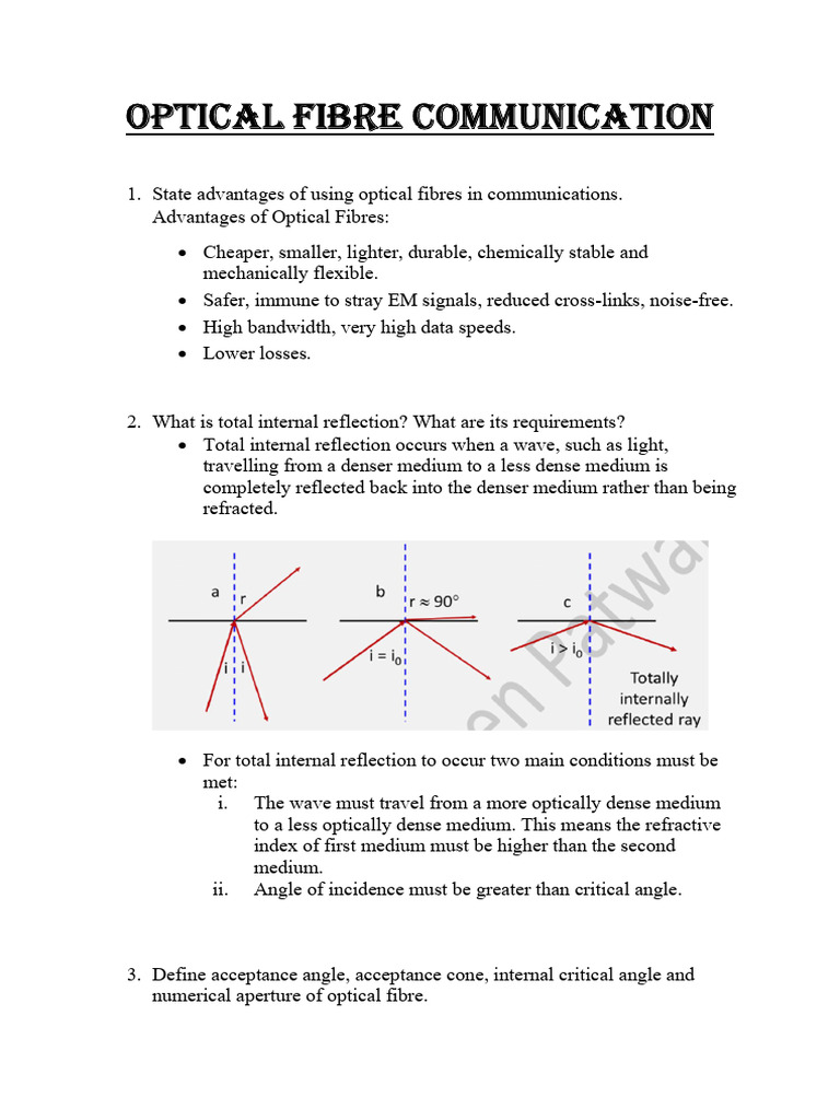 Optical Fibre Communication Answers | PDF | Optical Fiber | Dispersion (Optics)