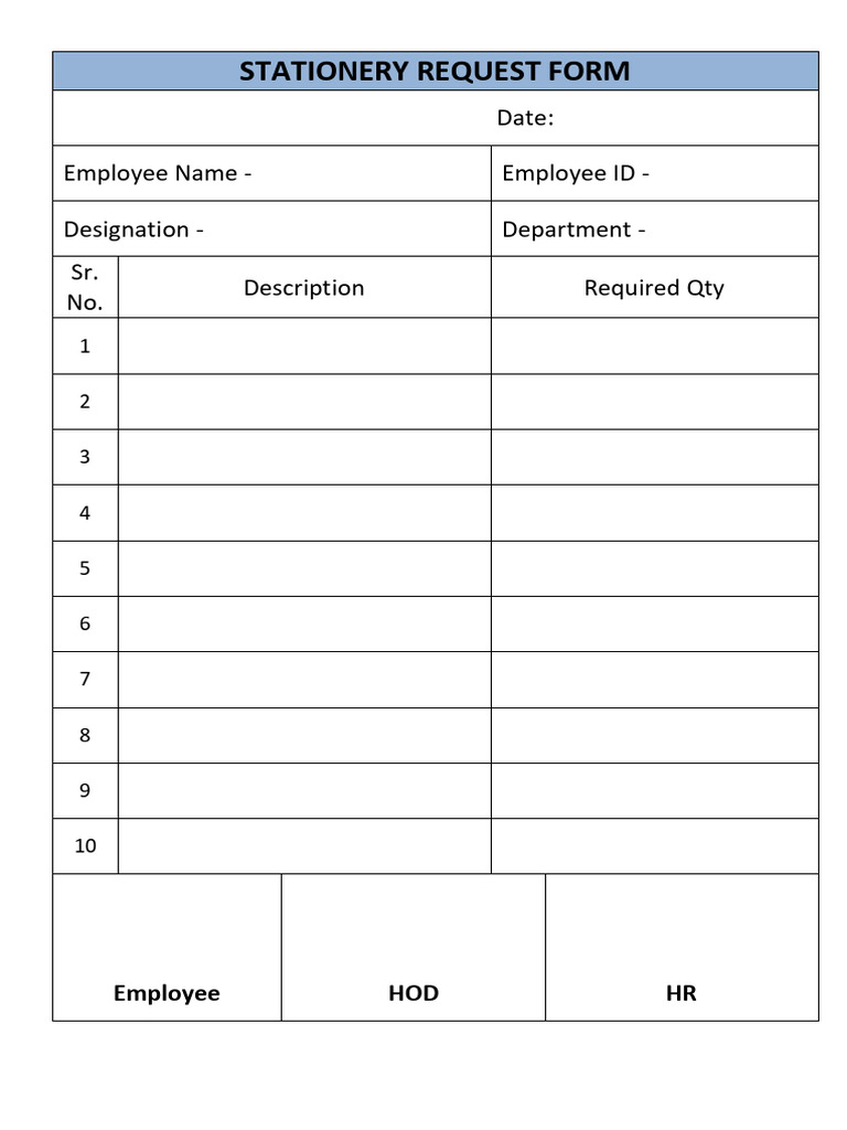 Stationery Request Form - A5 | PDF