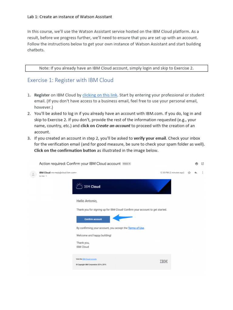 Lab 1 - Create An Instance of Watson Assistant2021v1 | PDF | Cloud Computing | Login
