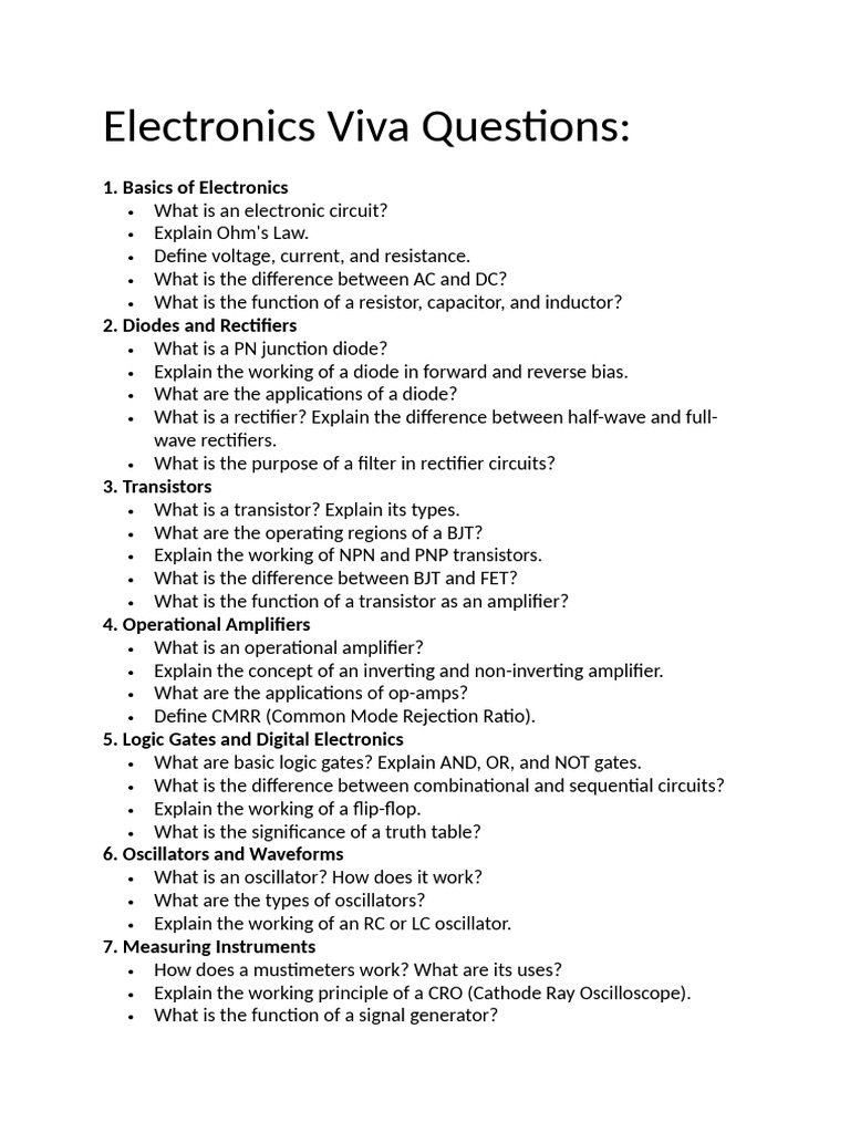 Electronics Viva Questions | PDF