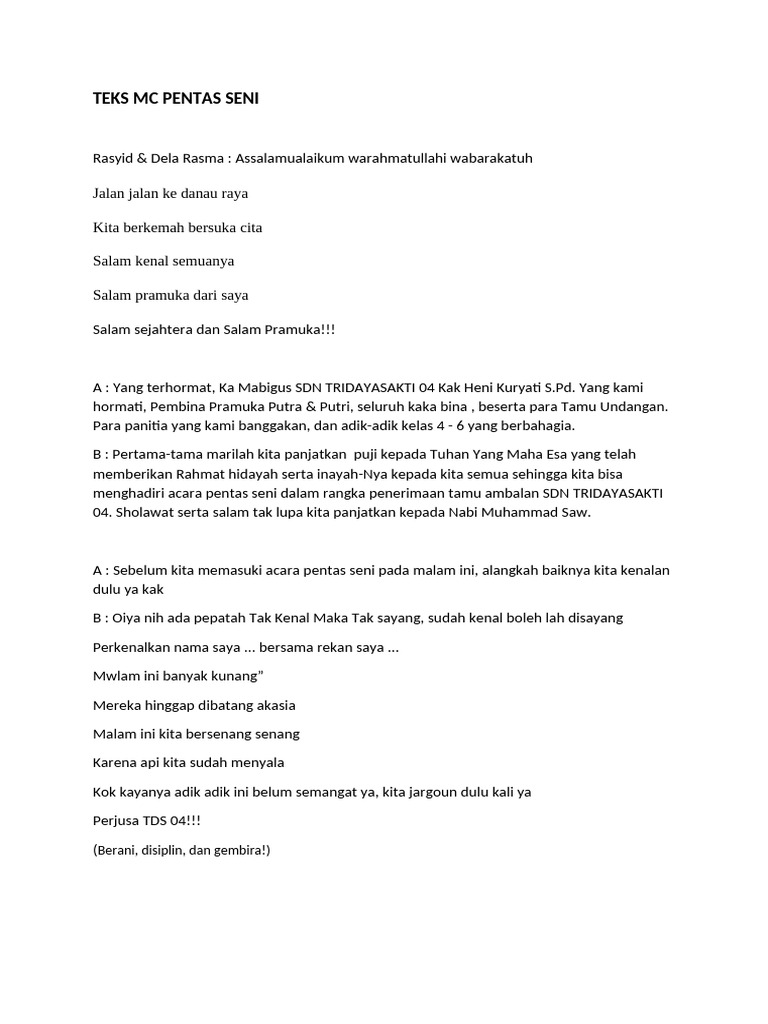 Teks MC Perjusa Pensi. | PDF