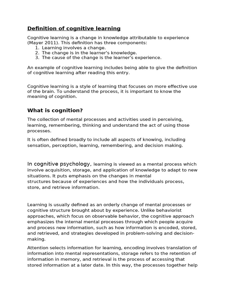 1-FarhaazSumodhee - Definition of Learning in Cognitive Psychology ...