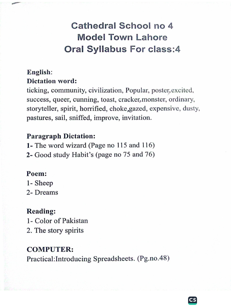 3rd Term Oral Syllabus (Class4) | PDF