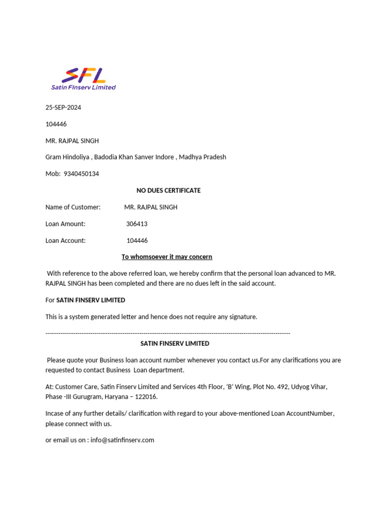 Loan Clearance Confirmation | PDF